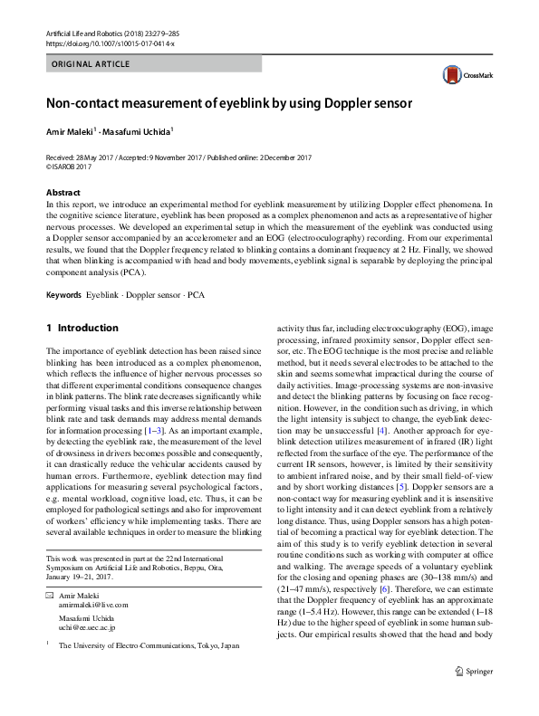 (PDF) Non-contact measurement of eyeblink by using Doppler sensor