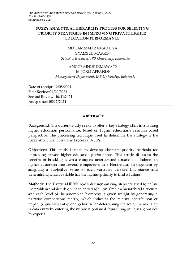 Pdf Fuzzy Analytical Hierarchy Process For Selecting Priority Strategies In Improving Private 1076
