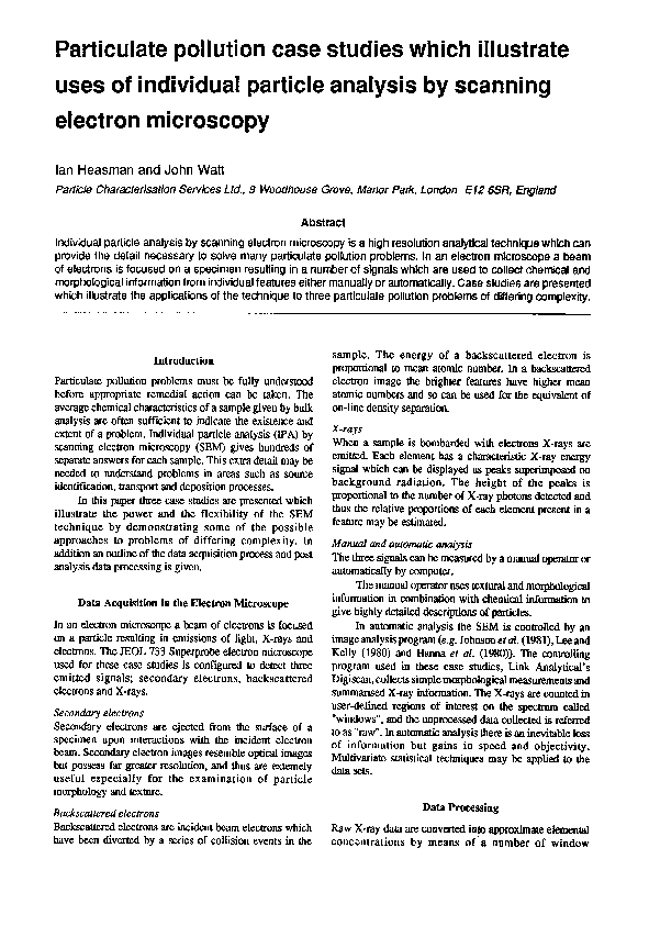(PDF) Particulate pollution case studies which illustrate uses of ...