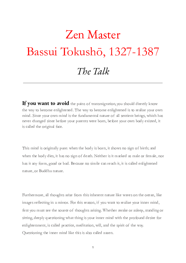(PDF) Zen Master Bassui Tokushō -The Talk