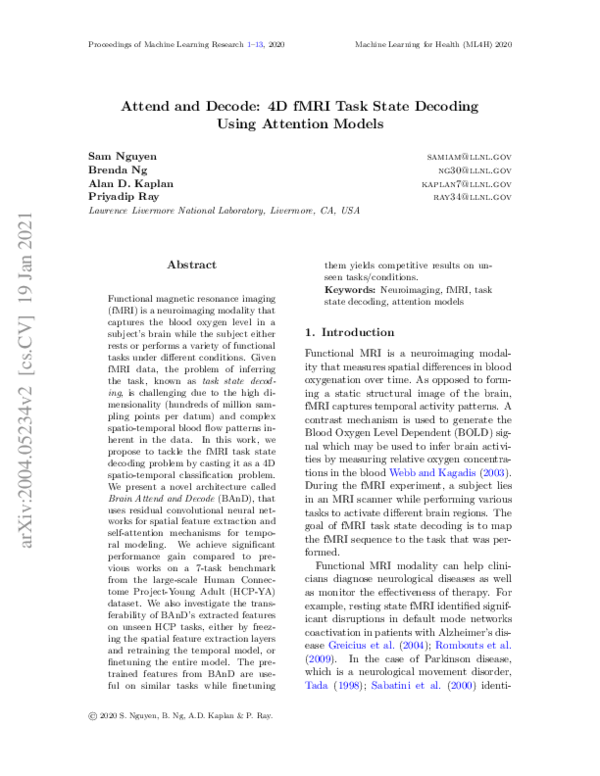 (PDF) Attend and Decode: 4D fMRI Task State Decoding Using Attention Models