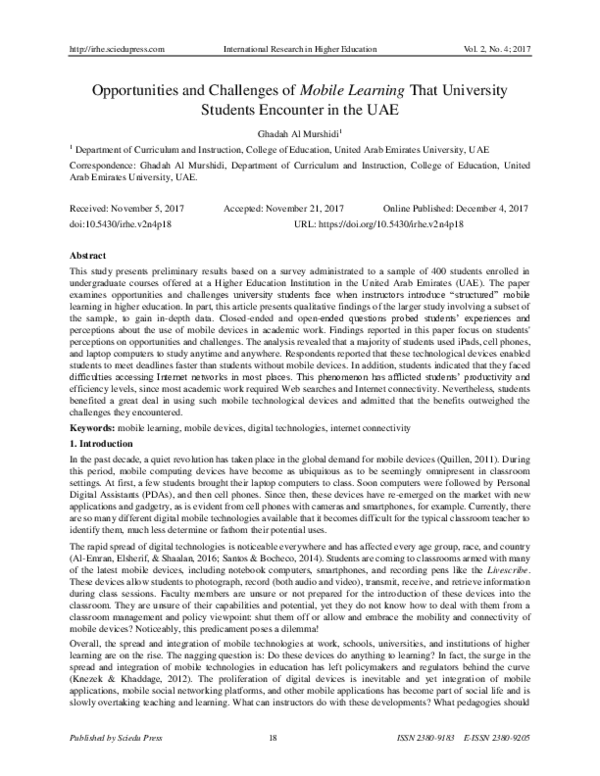 (PDF) Opportunities and Challenges of Mobile Learning Implementation in Schools in Oman