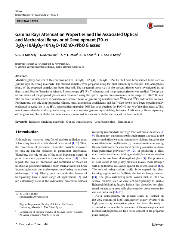 (PDF) Gamma Rays Attenuation Properties and the Associated Optical and ...