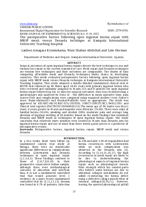 (PDF) The perioperative factors following open inguinal hernia repair ...
