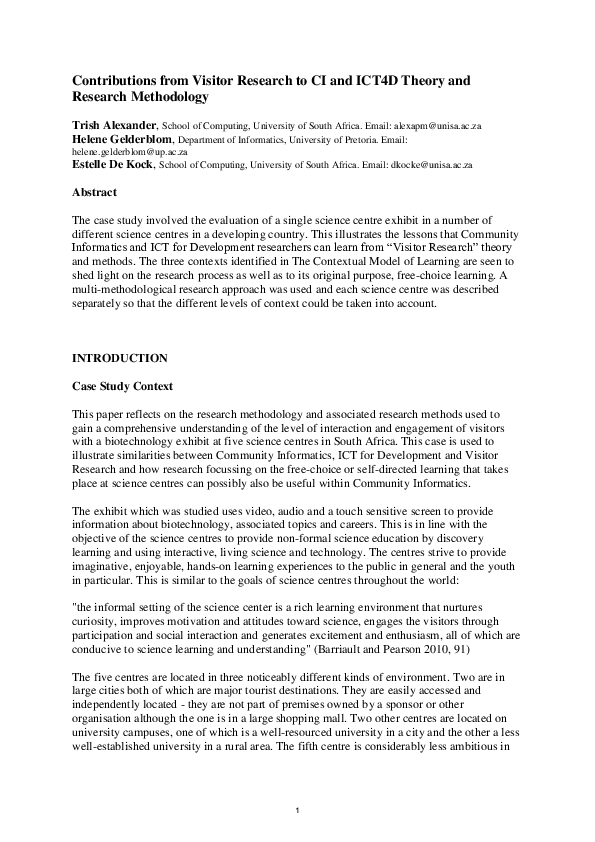 (PDF) Contributions from Visitor Research to CI and ICT4D Theory and Research Methodology