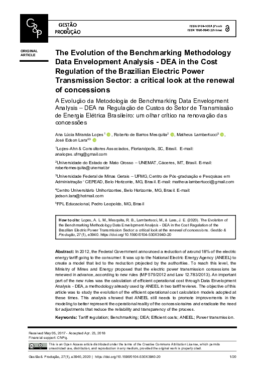 (PDF) The Evolution of the Benchmarking Methodology Data Envelopment Analysis - DEA in the Cost ...