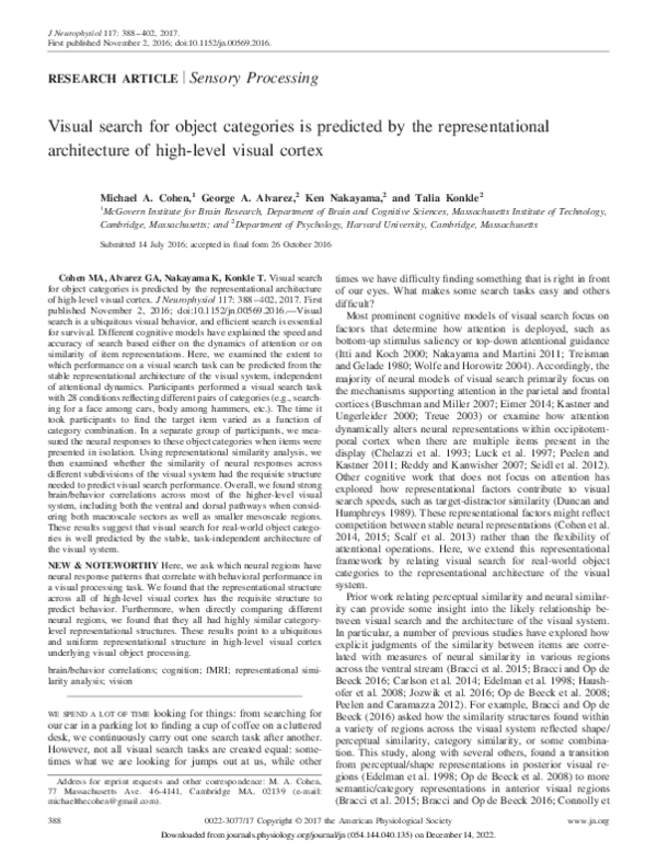 (PDF) Visual search for object categories is predicted by the representational architecture of ...