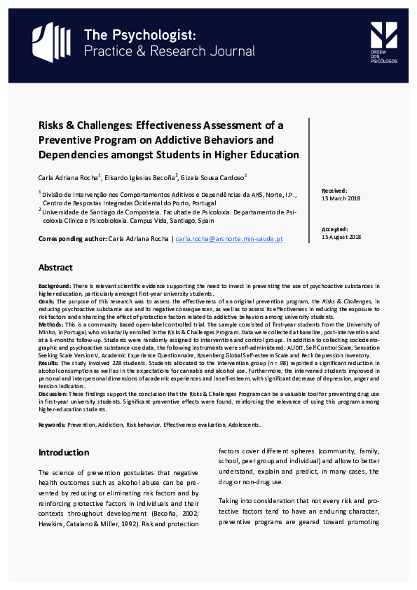 (PDF) Risks Challenges: Effectiveness Assessment of a Preventive ...