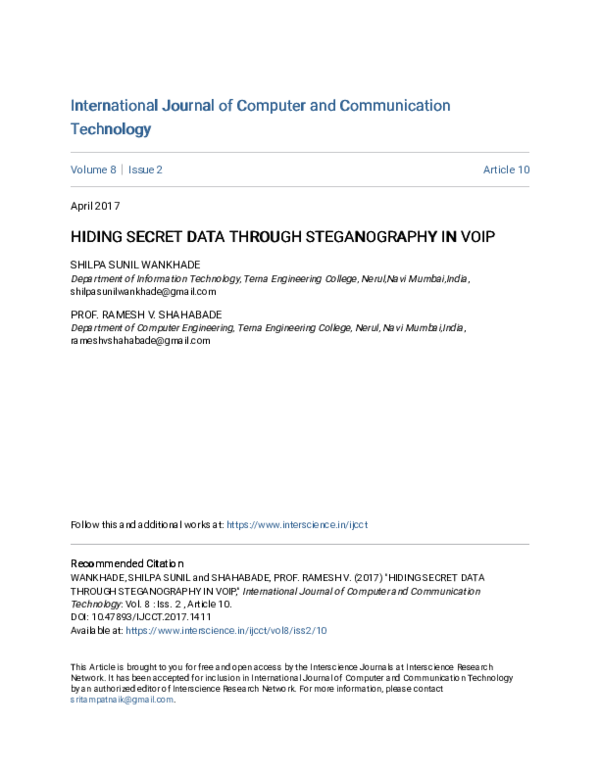 (PDF) Hiding Secret Data Through Steganography in Voip