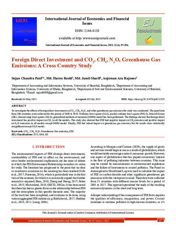 (PDF) Foreign Direct Investment and CO2, CH4, N2O, Greenhouse Gas ...
