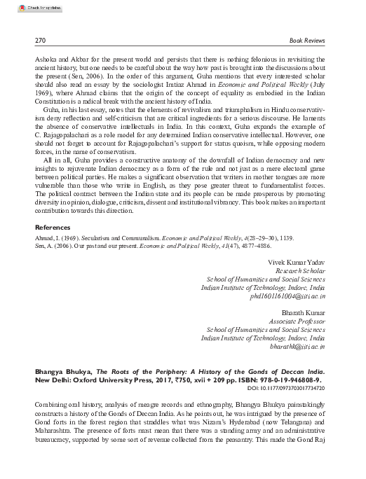 (PDF) Book review: Bhangya Bhukya, The Roots of the Periphery: A History of the Gonds of Deccan ...
