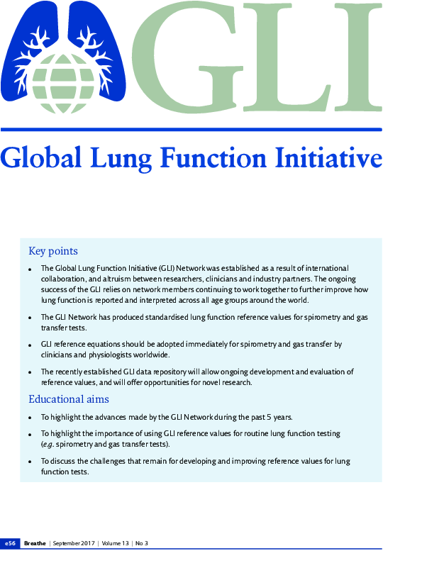 (PDF) The Global Lung Function Initiative (GLI) Network: bringing the world’s respiratory ...