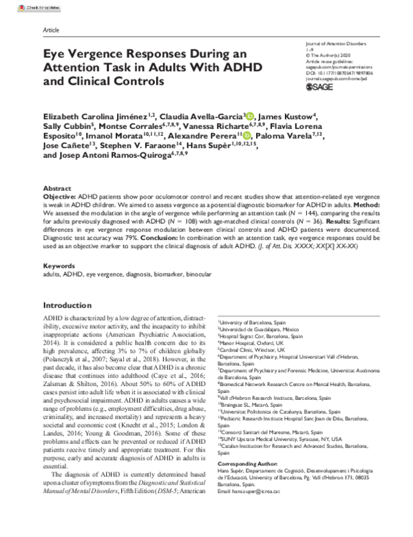Eye Vergence Responses During an Attention Task in Adults With ADHD and ...