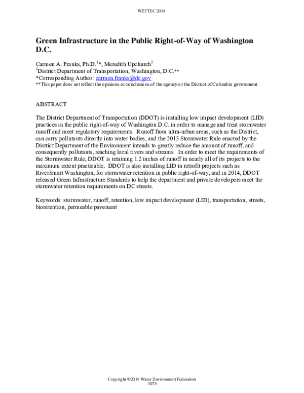(PDF) Green Infrastructure in the Public Right-of-Way of Washington D.C