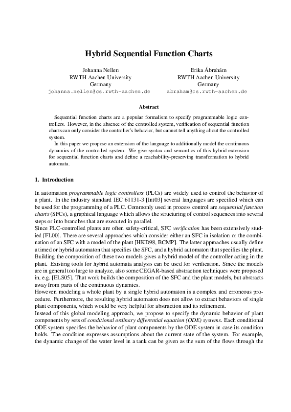 (PDF) Hybrid Sequential Function Charts | Erika Abraham - Academia.edu