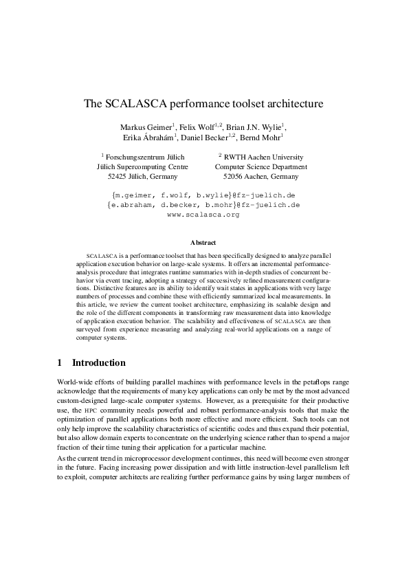 (PDF) The Scalasca performance toolset architecture