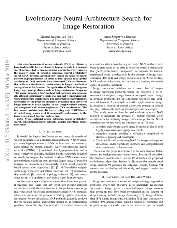 Pdf Evolutionary Neural Architecture Search For Image Restoration