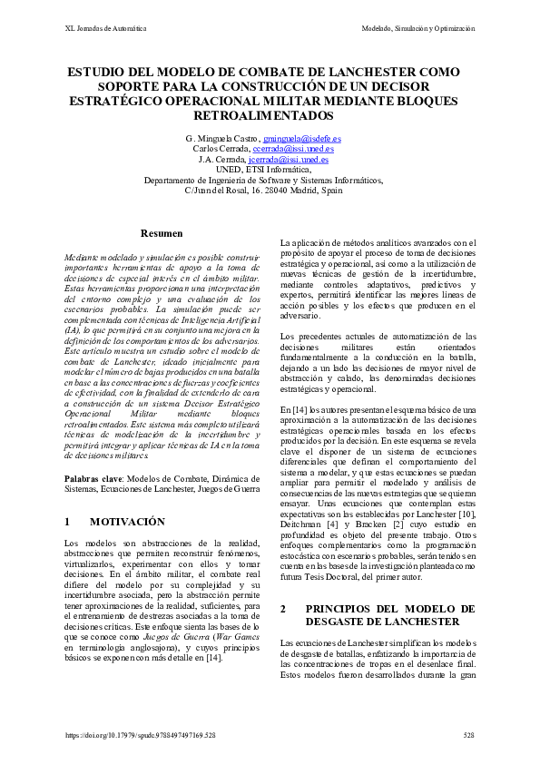 (PDF) Estudio del modelo de combate de Lanchester como soporte para la construcción de un ...