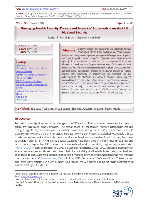 (PDF) Emerging Health Security Threats and Impact of Bioterrorism on ...