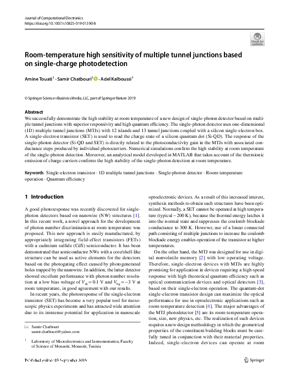 (PDF) Room-temperature high sensitivity of multiple tunnel junctions based on single-charge ...