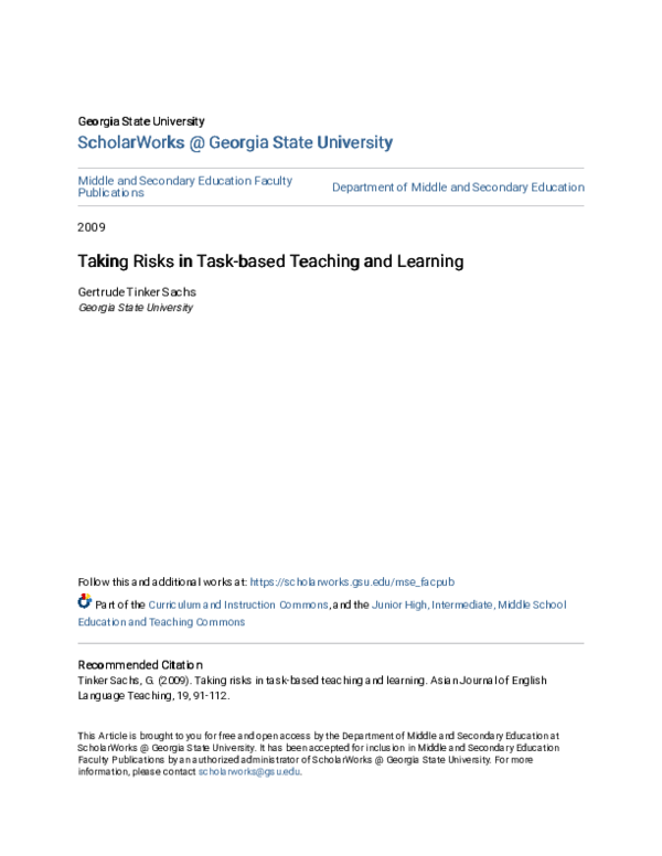 (PDF) Taking Risks in Task-based Teaching and Learning
