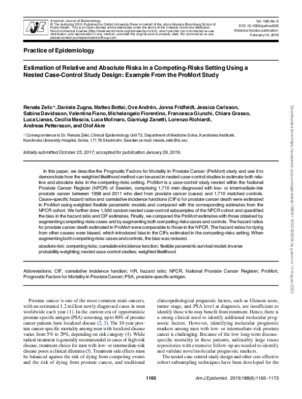 (PDF) Estimation of Relative and Absolute Risks in a Competing-Risks Setting Using a Nested Case ...