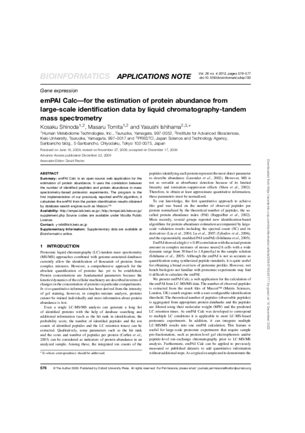 (PDF) emPAI Calc—for the estimation of protein abundance from large ...