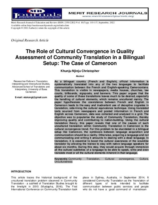 (PDF) The Role of Cultural Convergence in Quality Assessment of ...