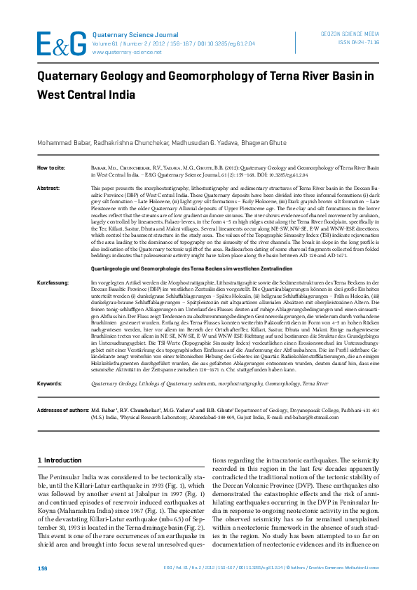 (PDF) Quaternary Geology and Geomorphology of Terna River Basin in West ...