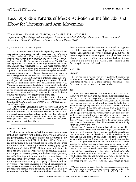 Task dependent patterns of muscle activation at the shoulder and elbow ...
