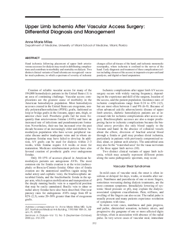 (PDF) Upper Limb Ischemia After Vascular Access Surgery: Differential ...