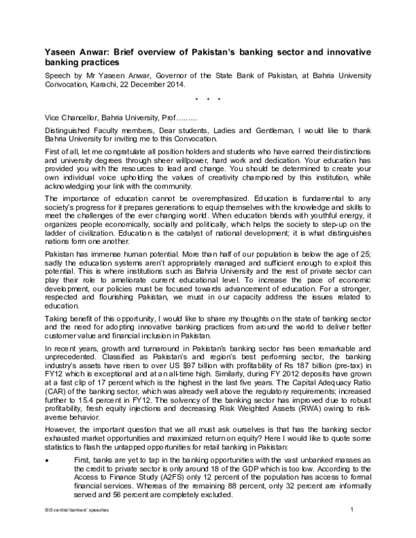 (PDF) Yaseen Anwar: Brief overview of Pakistan's banking sector and ...
