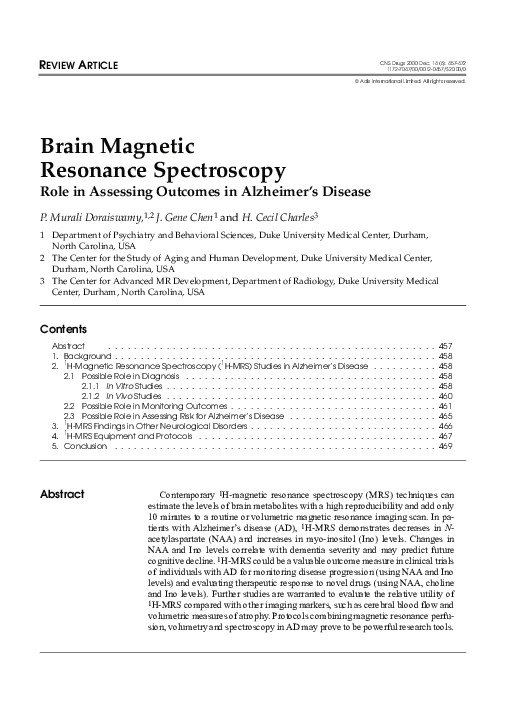 (PDF) Brain Magnetic Resonance Spectroscopy
