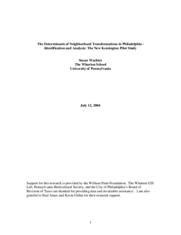 (PDF) The Determinants of Neighborhood Transformations in Philadelphia ...