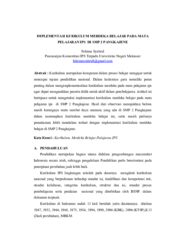 (DOC) IMPLEMENTASI KURIKULUM MERDEKA BELAJAR PADA MATA PELAJARAN IPS DI SMP 2 PANGKAJENE