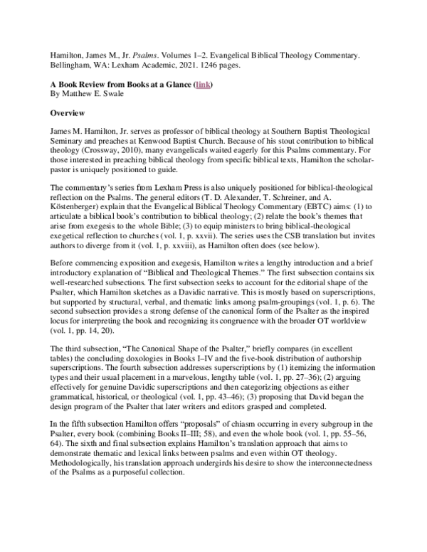(PDF) Review of Psalms, by James Hamilton, Jr.