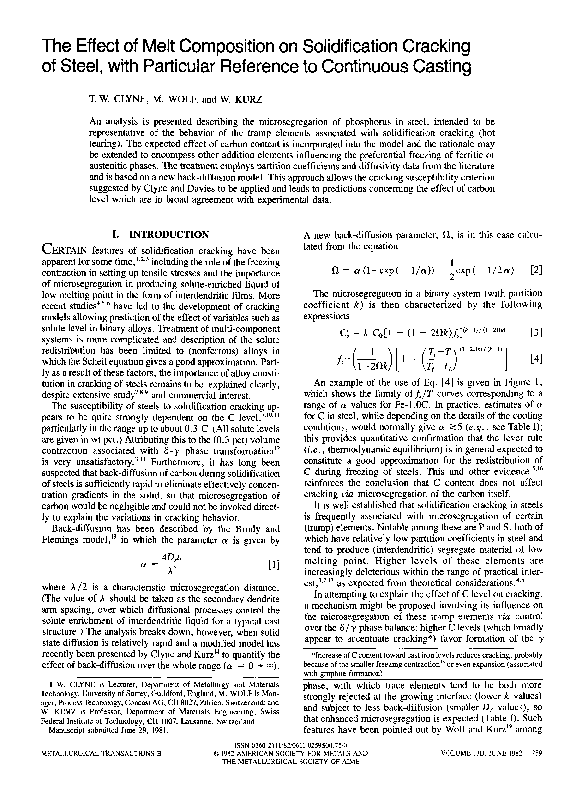 (PDF) The effect of melt composition on solidification cracking of ...