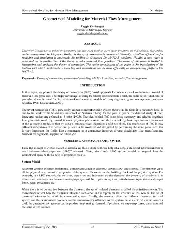 (PDF) Geometrical Modeling for Material Flow Management | Reggie Davidrajuh - Academia.edu