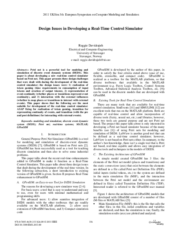 Pdf Design Issues In Developing A Real Time Control Simulator Reggie Davidrajuh