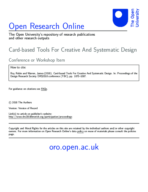 (PDF) Card-based Tools for Creative and Systematic Design | Robin Roy ...