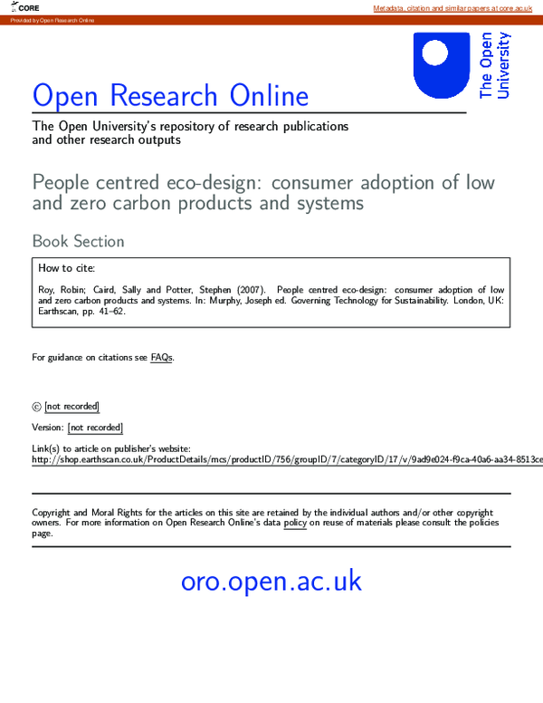 (PDF) People centred eco-design: consumer adoption of low and zero ...