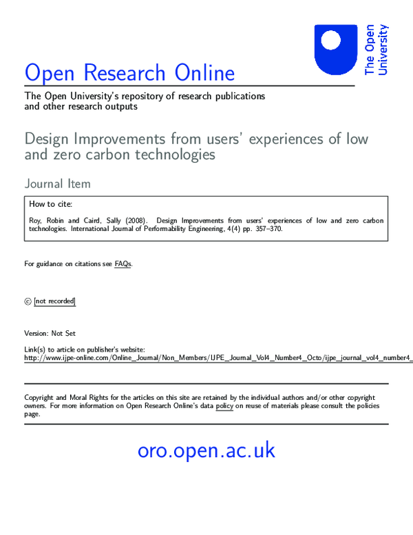 (PDF) Design Improvements from users’ experiences of low and zero ...