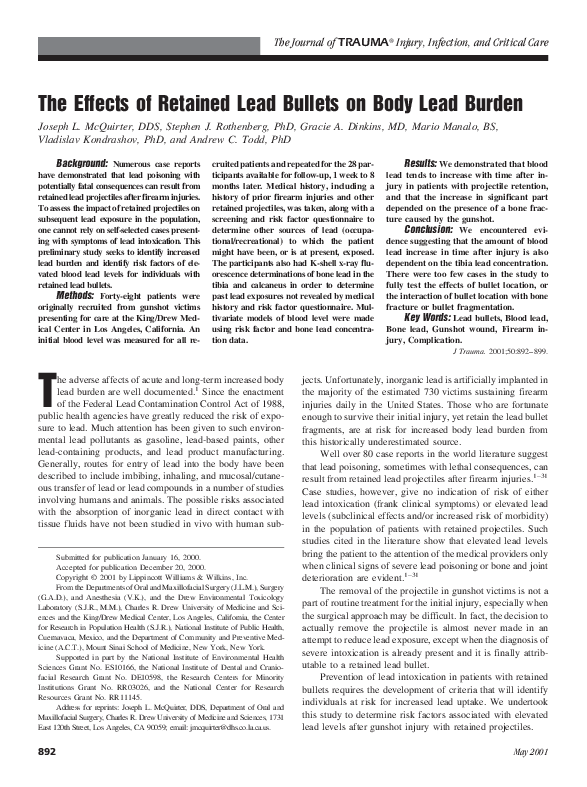 (PDF) The Effects of Retained Lead Bullets on Body Lead Burden