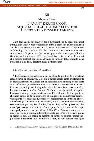 (PDF) L'avant-dernier mot : Notes sur Bloch et Jankélévitch à propos de ...