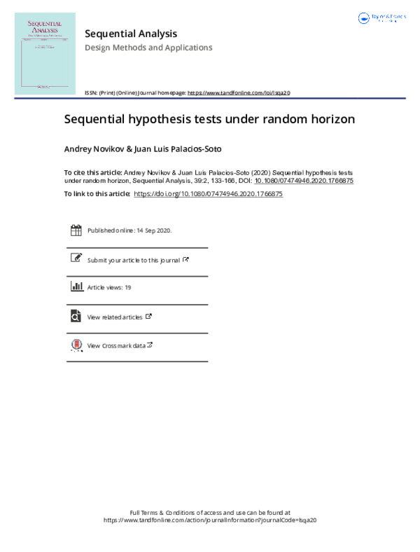 (PDF) Sequential hypothesis tests under random horizon