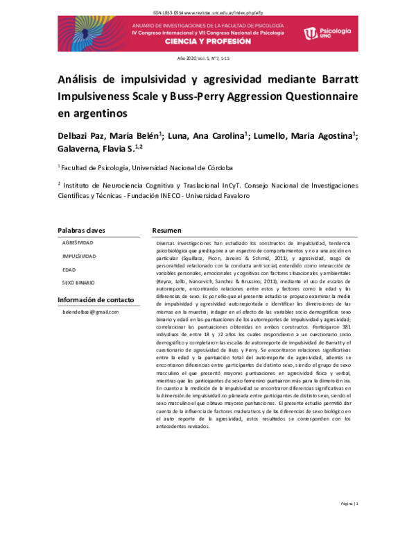 (PDF) Análisis de impulsividad y agresividad mediante Barratt ...