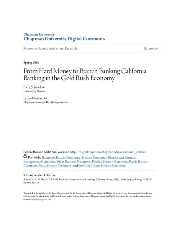 (PDF) From Hard Money to Branch Banking: California Banking in the Gold ...