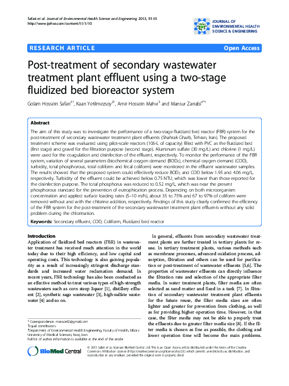 (PDF) Post-treatment of secondary wastewater treatment plant effluent ...