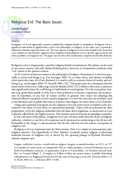(PDF) Religious Evil: The Basic Issues