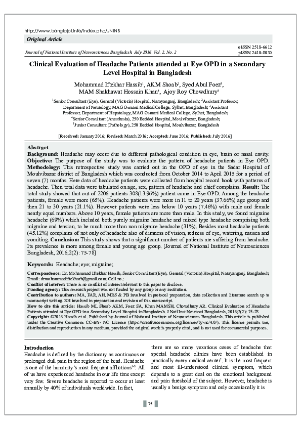 (PDF) Eye OPD in a Secondary Level Hospital in Bangladesh